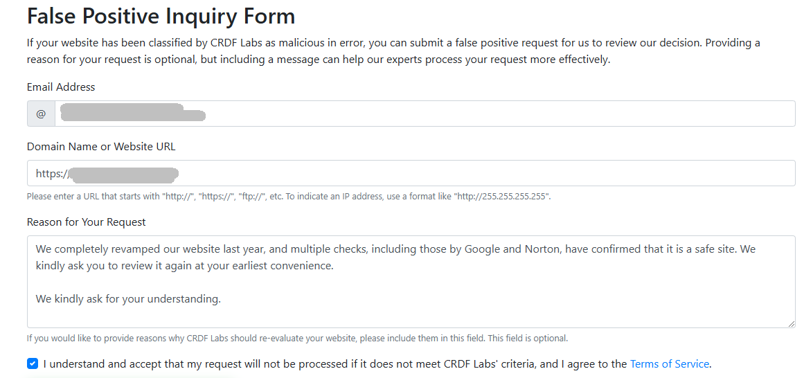 【SeclookupとCRDFでMalicious】悪意のあるサイト扱い解除対応2 - しろあじ備忘録