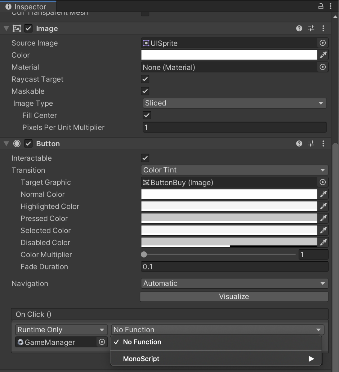 UnityのButtonのOn Clickに追加した関数が表示されない - より良いエンジニアを目指して