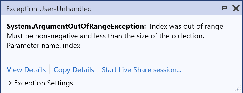 The application requested process termination through System.Environment.FailFast(string message ...