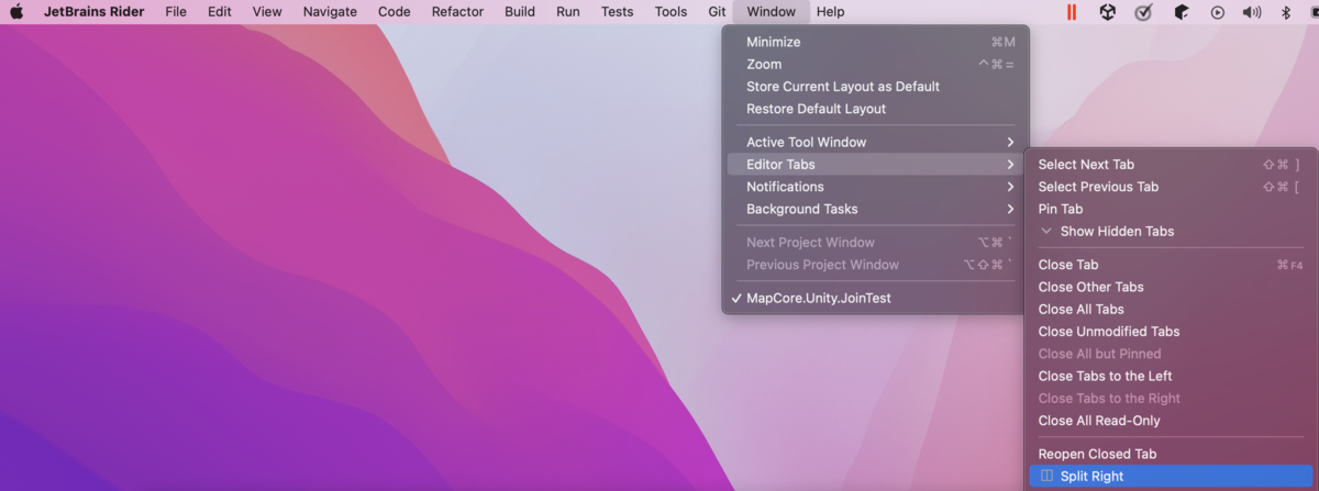 RiderでWindowをSplit Vertical。よく忘れるのでメモ。 - より良いエンジニアを目指して