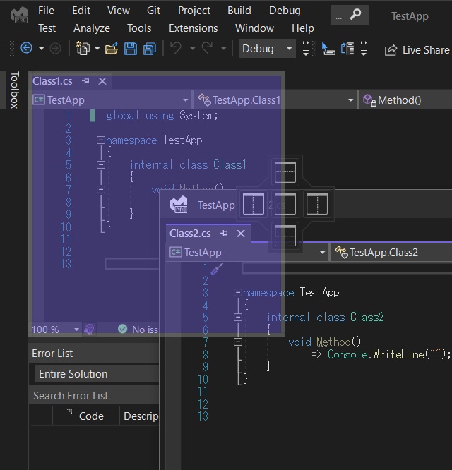 Visual Studio でソースファイルを並べて表示する - rksoftware