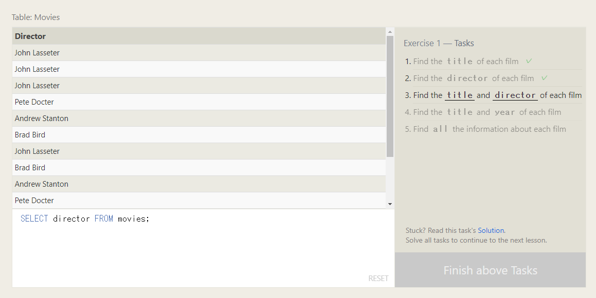 【SQL練習】SQL Bolt lesson1 - ろくろ猫のブログ