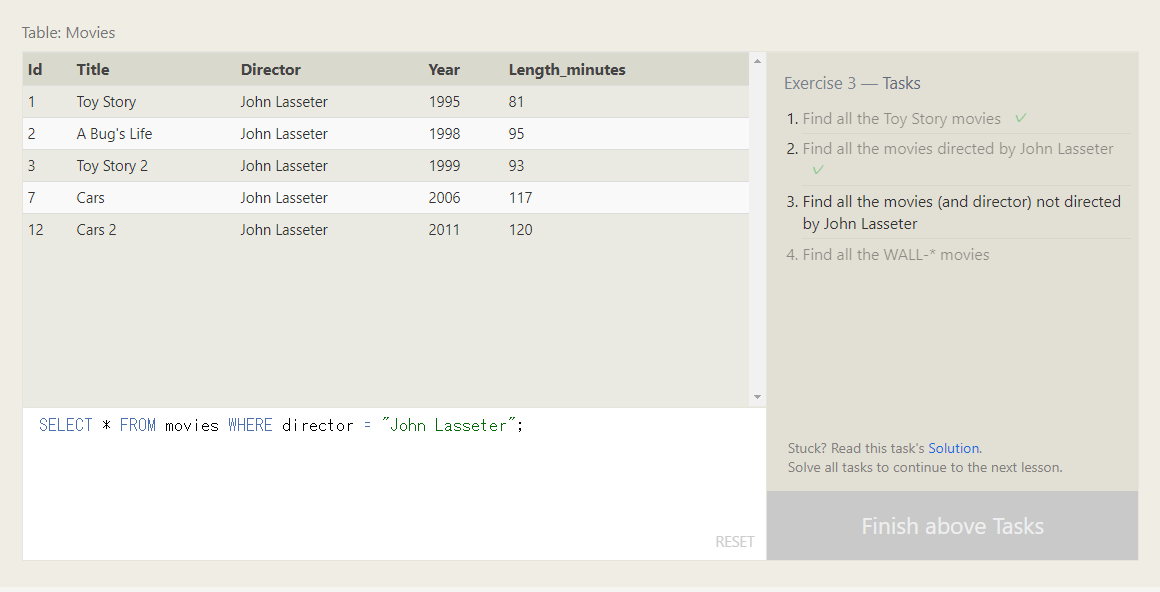 【SQL練習】SQL Bolt lesson3 - ろくろ猫のブログ