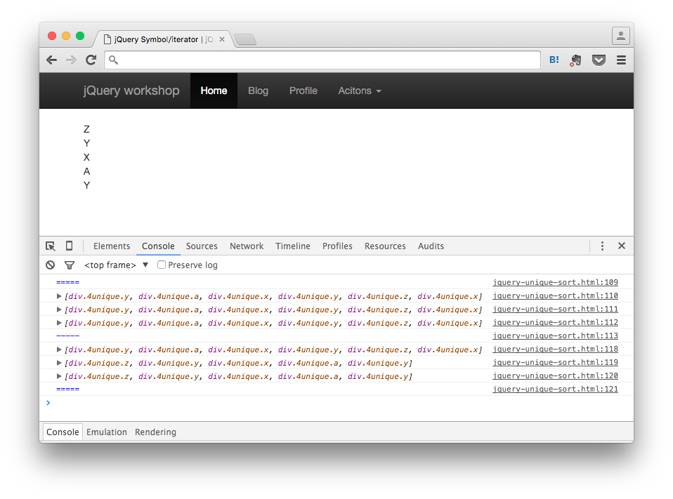 jQuery 2.2/1.12の新機能を試す(uniqueSort編) - メン醤のjQuery workshop