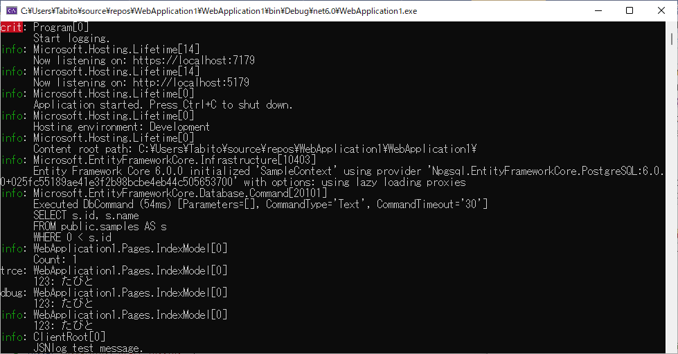 【C#10.0】ASP.NET Core 6.0 に NLog と JSNLog および PostgreSQL (Entity Framework Core) を追加する - 砂漠の旅人(たびと)