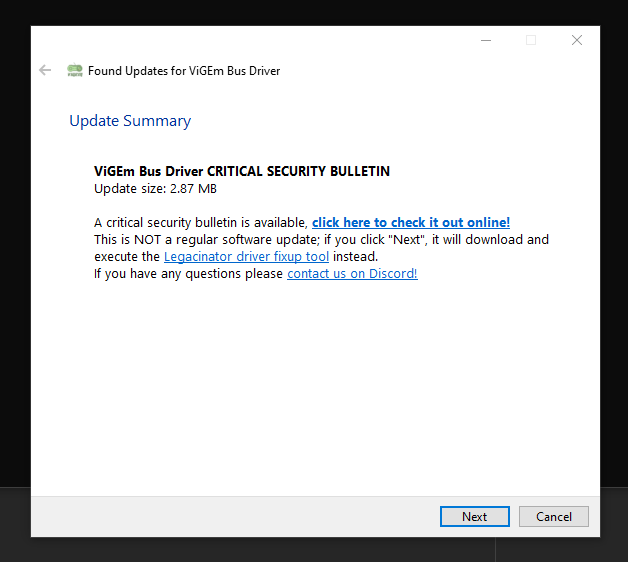 ViGEm Bus Driverのアップデートが突然表示された件（2023/09/19） - ささざめブログ