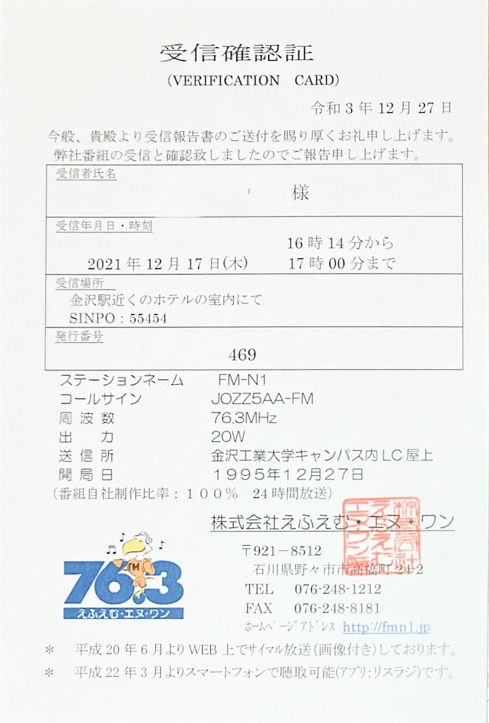 ベリカード紹介 えふえむ•エヌ•ワン(FM-N1) - サス吉の趣味の時間