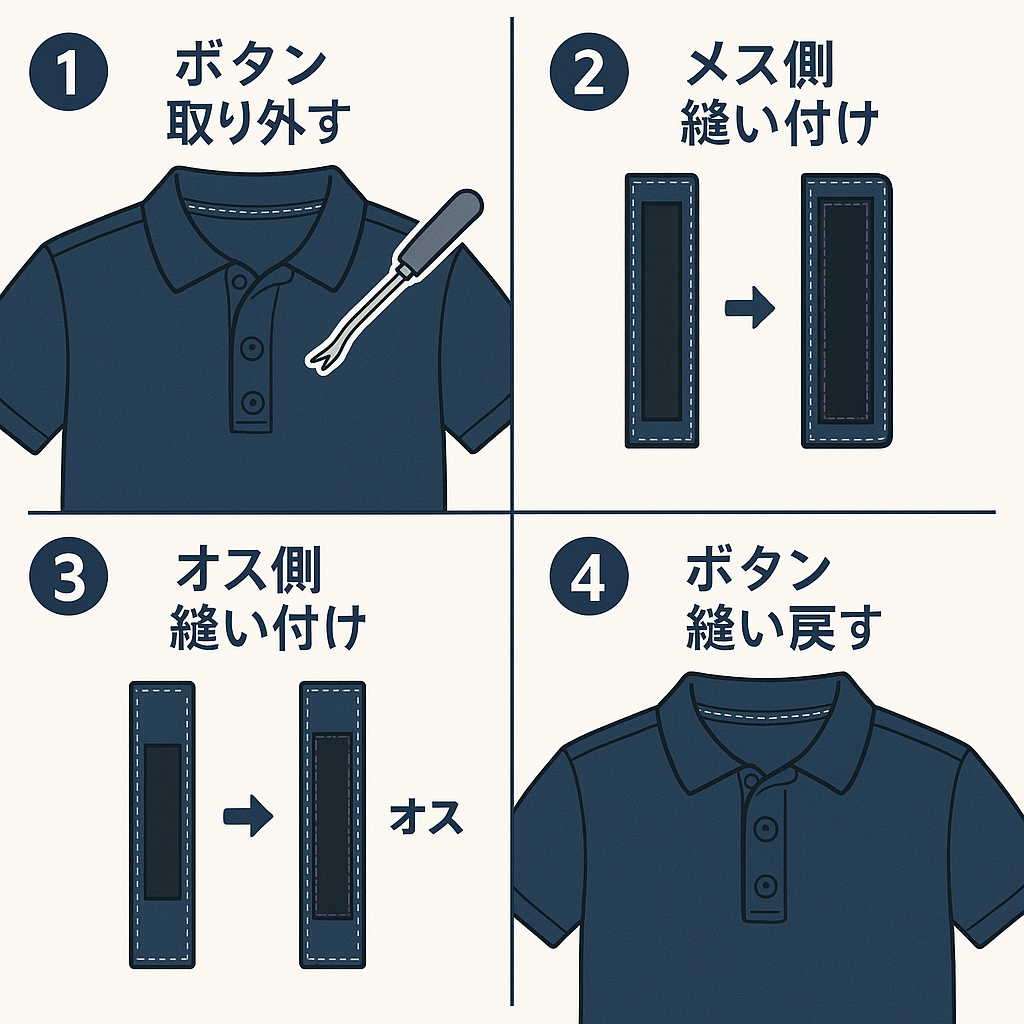 「ボタンがつらい…」父のポロシャツをマジックテープに変えてみた！ - sawa-lifeのブログ