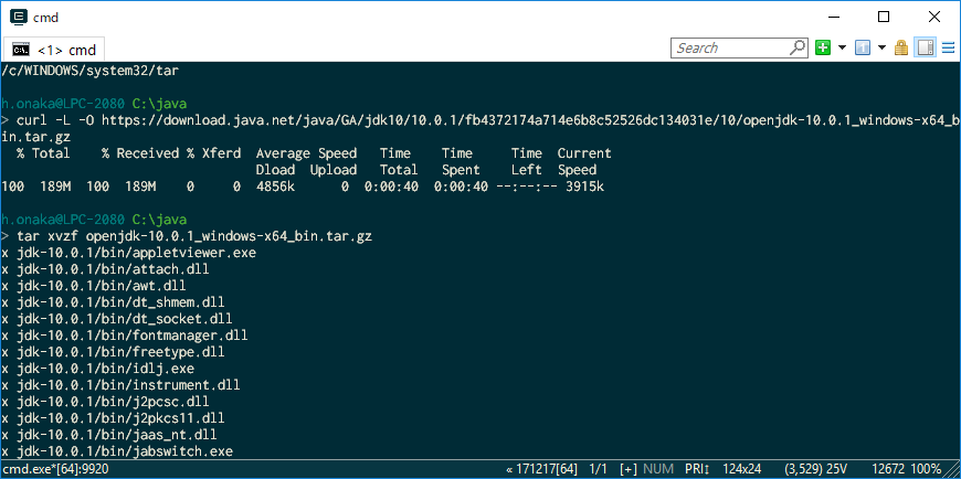 Windows 10 April Update 2018のcurl&tarコマンドでOpenJDKのインストールを自動化 - bluebird