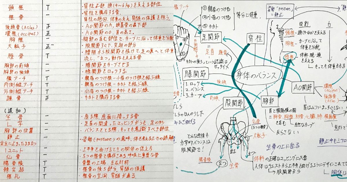 反復練習ノートとメモリーツリーノートの実践紙面