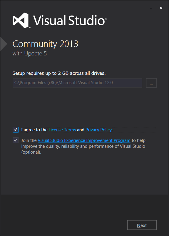 Visual Studio Community 2013 with Update 5をインストールする - 1.21 jigowatts