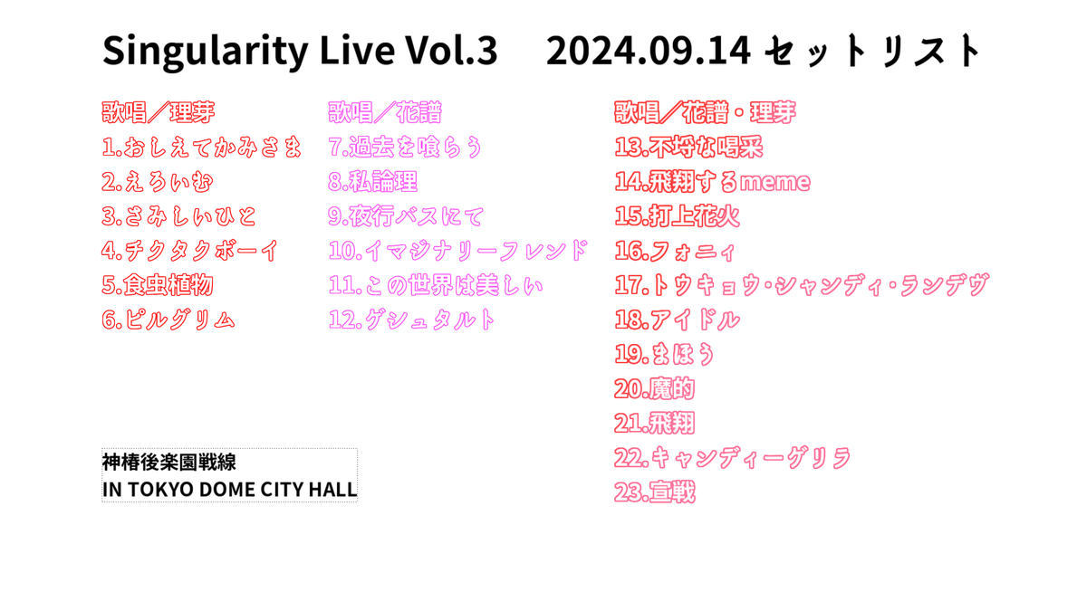 (ライブ参戦レポ)SINGULARITY LIVE Vol.3_20240914 - 渋井式モデリング