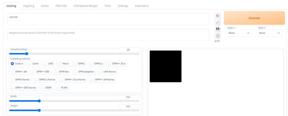 手元のWindows ノートPCでStable Diffusion web UIを動かす（VRAM 4GB環境で真っ黒な画像が出る場合の対応方法つき） - at backyard