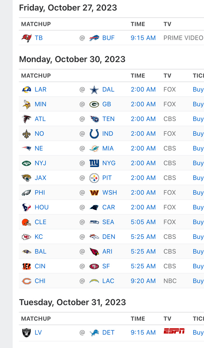 放送局別 NFLスケジュール考察 Week 8 - しゅうまい12ブログ