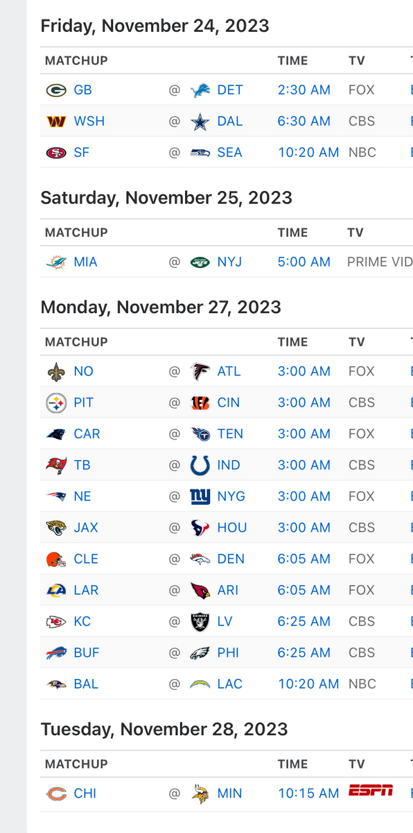 放送局別 NFLスケジュール考察 Week 12 - しゅうまい12ブログ