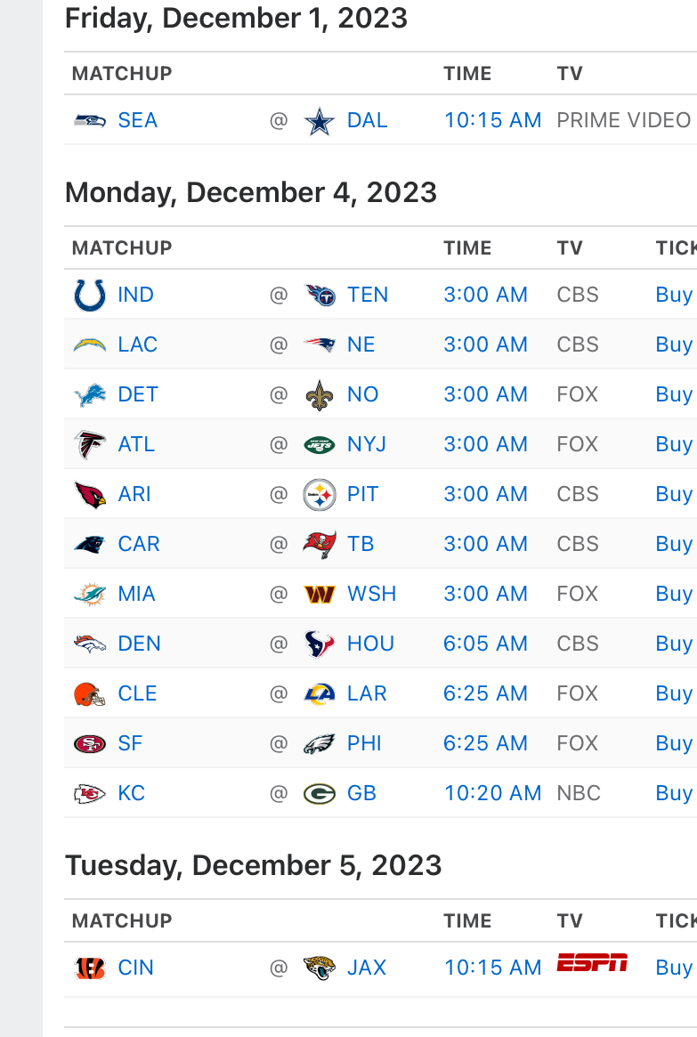 放送局別 NFLスケジュール考察 Week 13 - しゅうまい12ブログ