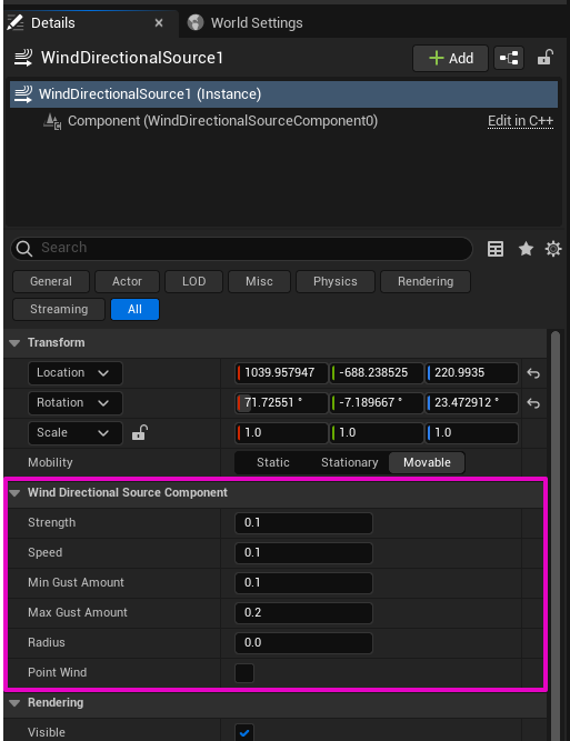 【UE5】Wind Directional Source を使ってクロスを揺らす - トンコツ開発ブログ