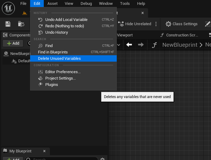 【UE5】未使用の変数、ノードの削除 - トンコツ開発ブログ