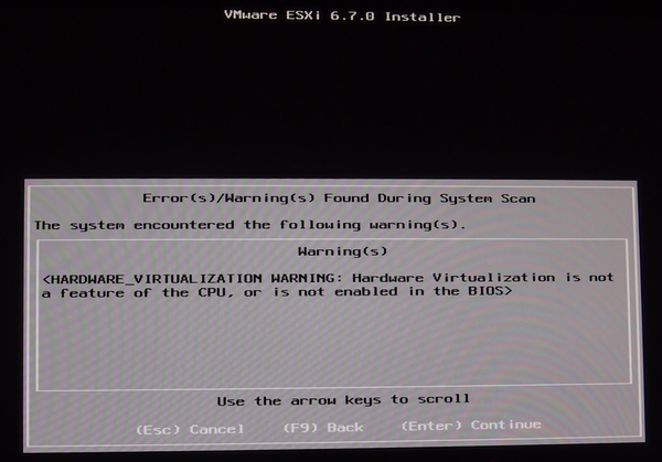 Esxi6 7インストール「hardware Virtualization Warning」警告の解決方法 そういうのがいいブログ