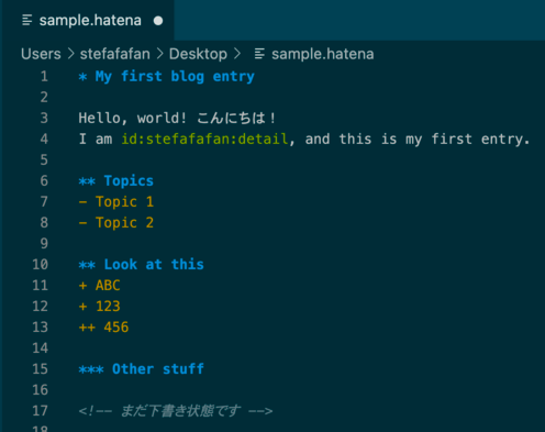 はてな記法のシンタックスハイライトに対応したVS Code拡張を作った - stefafafan の fa は3つです