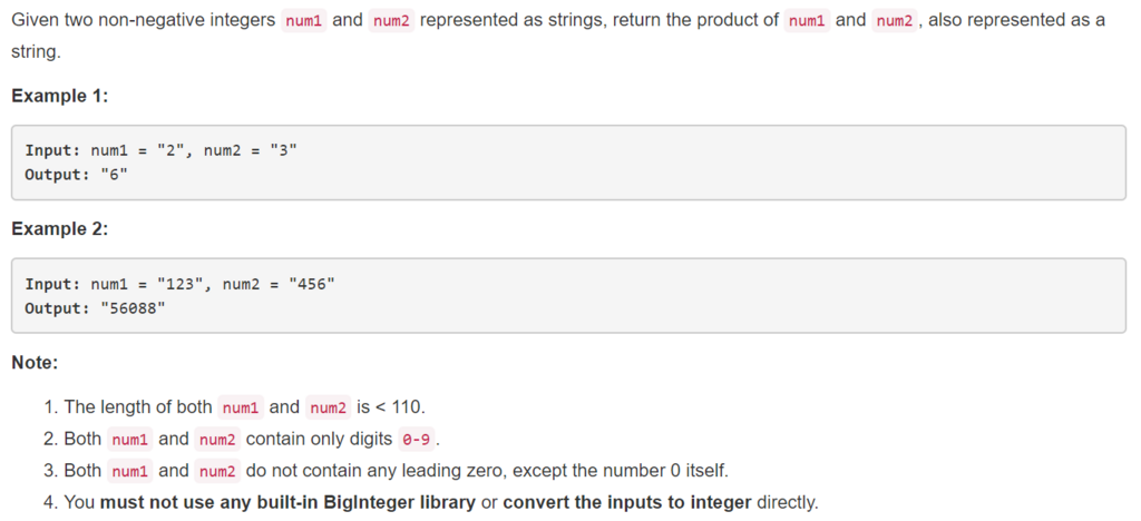 LeetCode 解答 #43. Multiply Strings プログラミング練習 - ちょこっとプログラミング