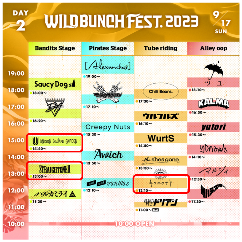 WILD BUNCH FEST.2023 DAY2 感想 ライブレポート ワイバン 夏フェス 山口きらら博記念公園 - シュガーのファンタイム
