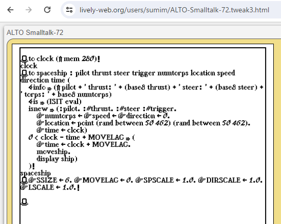 Smalltalk-72で遊ぶOOPの原点：宇宙船「spaceship」の仮実装と複数インスタンスの動作確認 - Smalltalkのtは小文字です