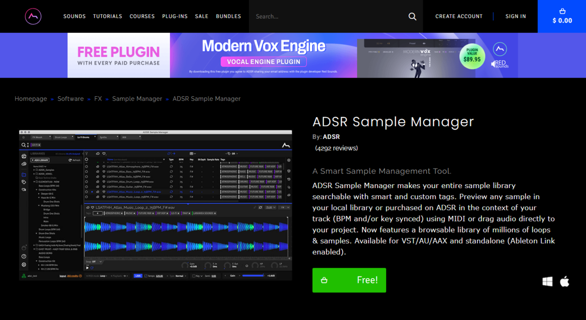 サンプル・ループ素材の音源管理に使える無料VSTプラグイン｜ADSR「Sample Manager」（無料） - 多趣味な男の適当な雑記