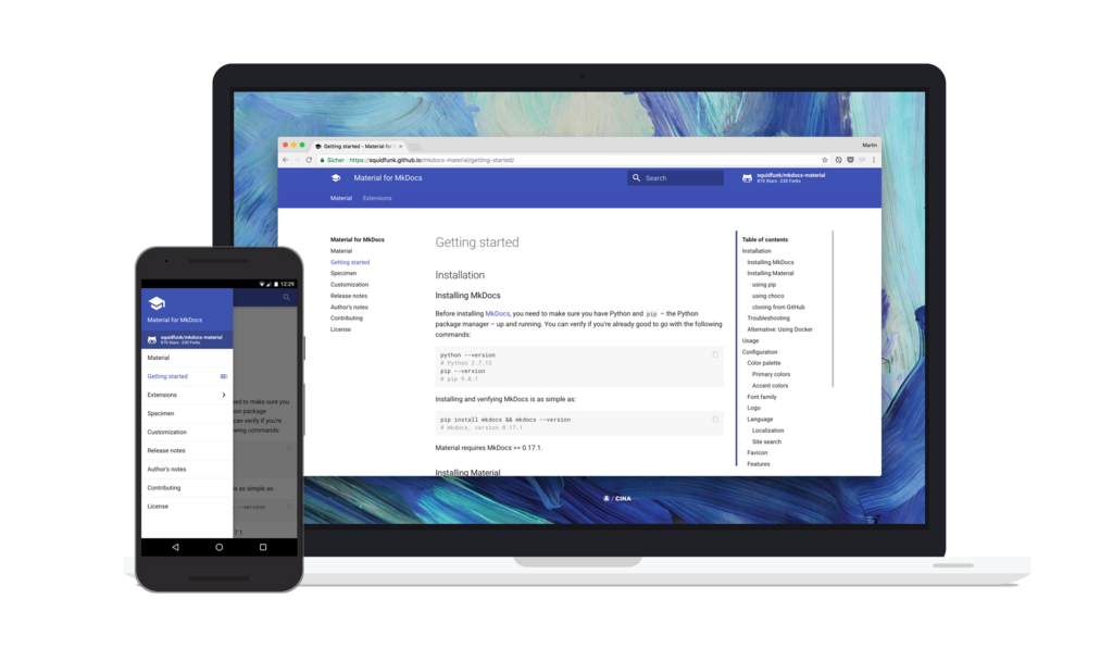 MkDocsでマテリアルデザインなMarkdownドキュメントサイトを作ろう - syonx