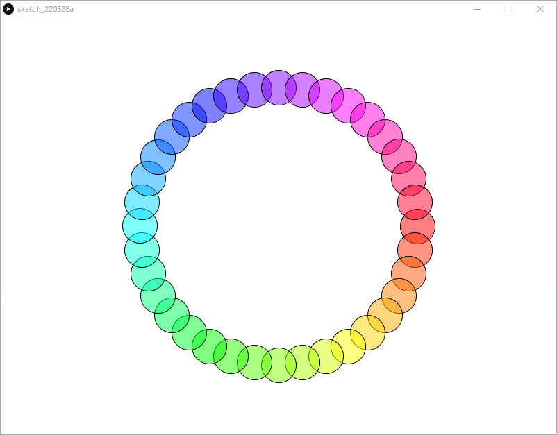 Processingで三角関数を使った処理 ～ 色相環を作ってみた。 - t-hom’s diary