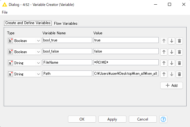 KNIME_正規表現を含んだファイル名で読み込みファイルを指定【CSV Reader】【Variable Creator】【String to Path】 - たま氏の覚え書き