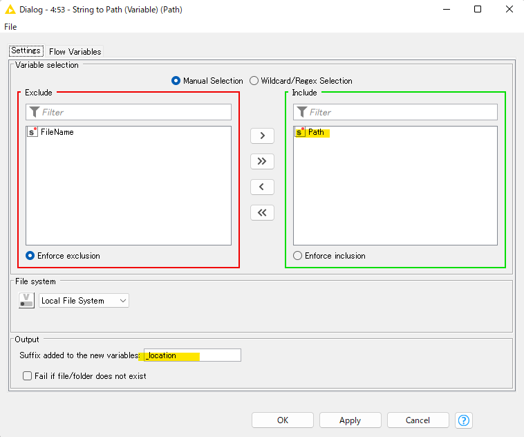 KNIME_正規表現を含んだファイル名で読み込みファイルを指定【CSV Reader】【Variable Creator】【String to Path】 - たま氏の覚え書き