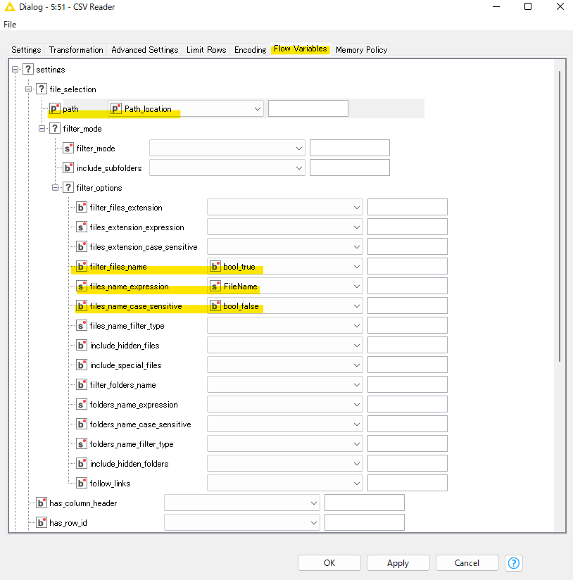 KNIME_正規表現を含んだファイル名で読み込みファイルを指定【CSV Reader】【Variable Creator】【String to Path】 - たま氏の覚え書き