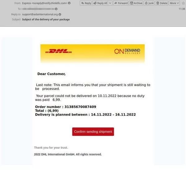 個人輸入の関税支払を偽るフィッシング詐欺に要注意 - TT Phishing Log