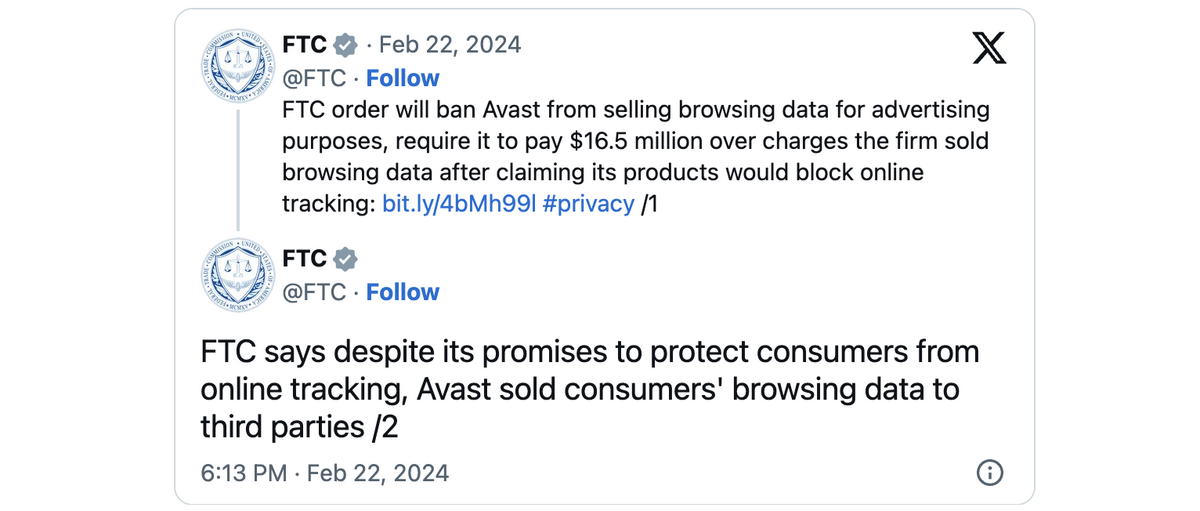 FTC to ban Avast from selling browsing data for advertising purposes - TT Security Log