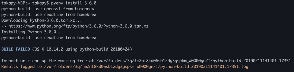 pyenvでBUILD FAILED Inspect or clean up the working tree エラーが出た時の対処方法（macOS Mojava 10.14.2） - ギーク ...