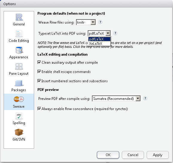 RStudio(Windows)でSweave(.Rnw)を使って一発でpdf作りたい - My Life as a Mock Quant