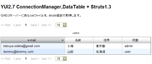 GAE/JでYUI2.7.0+Struts1.3をつかってCSVファイルを取得してDataTableで表示する - tetsuya_odakaの日記
