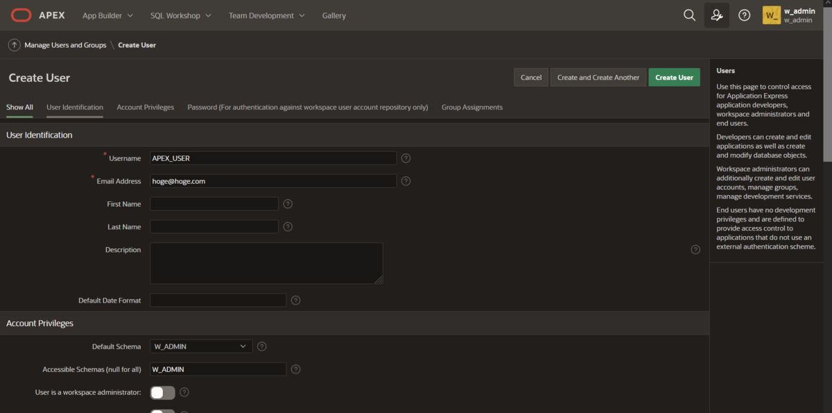 ADW+APEXで体重管理アプリ作成のマネをしてみる③ ～ APEXユーザーの作成～ - tomy_125: Note