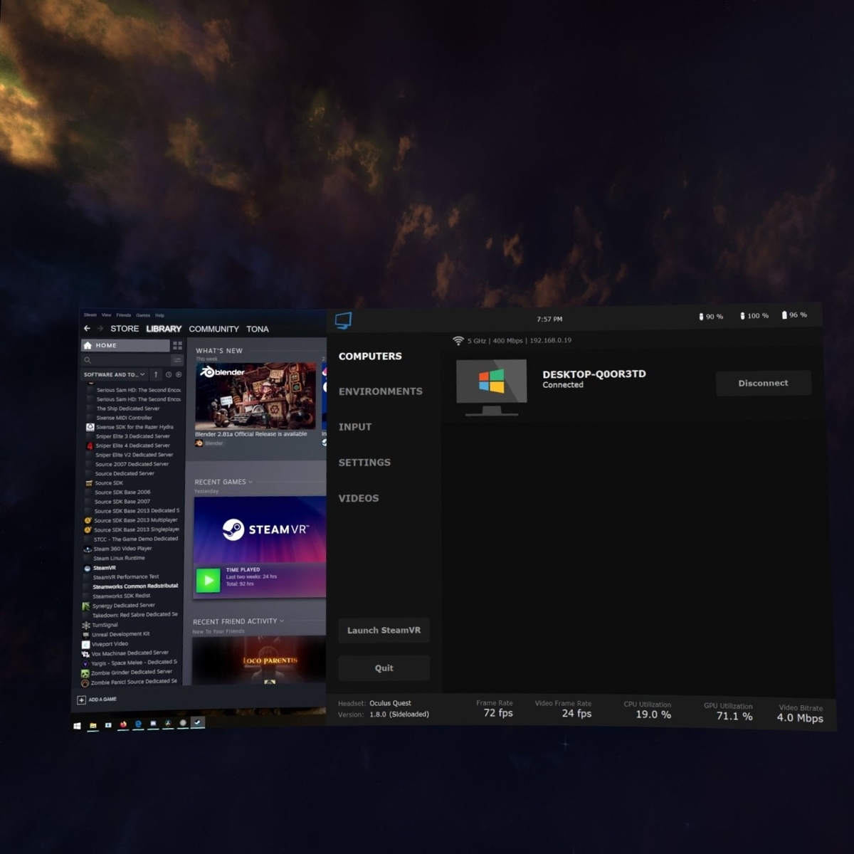 Oculus QuestでSteamVRをプレイする - Virtual Desktop基本設定 - トナのブログ