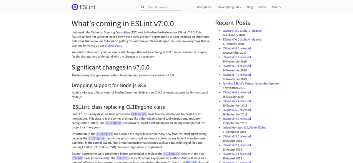 「What's coming in ESLint v7.0.0」を読んだ - toshi-toma blog
