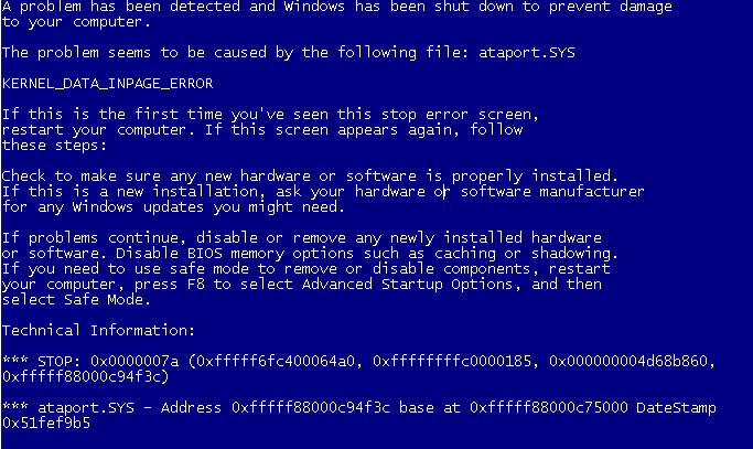 BSOD（KERNEL_DATA_INPAGE_ERRORで0x0000007a）が出た - treedown’s Report