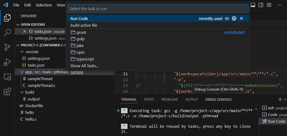 Visual Studio Codeの拡張機能Code RuunerでC言語のpthreadを動くようにしたかったが... - ts0818のブログ