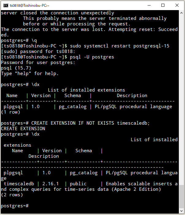 PostgreSQLの拡張機能TimescaleDBを導入してみる - ts0818のブログ