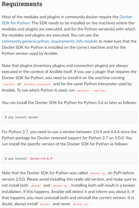 AnsibleのモジュールCommunity.Dockerは対象ホストへのDocker SDK for Pythonのインストールが必要という罠 - ts0818のブログ
