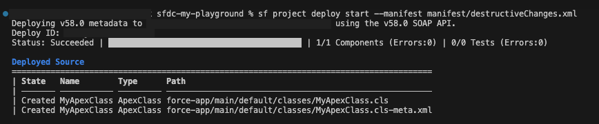 SFDC：SalesforceCLIコマンドによるApexコードの削除を試してみました - tyoshikawa1106のブログ
