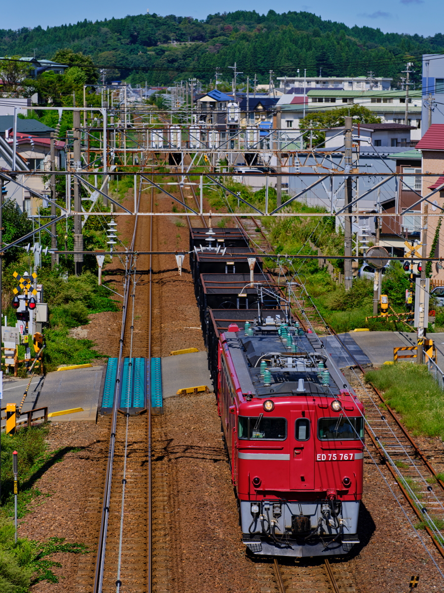 秋田駅へ進入する、ED75-767牽引のホキ800入場配給を撮る！ - 続 うっかり鉄の鉄道風景写真撮影記