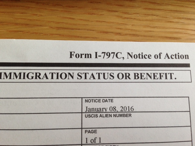 NOA1 (Form I-797C, Notice of Action) 到着 (2016.1.19) - My Visa Journey ...