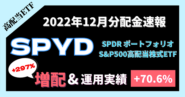【2022年12月最新】SPYD分配金は「超」増配 0.507258ドル！100株保有の運用実績は＋70.6％【米国高配当株】 - うぃーずブログ