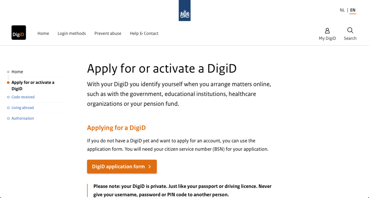 【オランダ】DigiDの登録方法 - ワーホリハンターなう